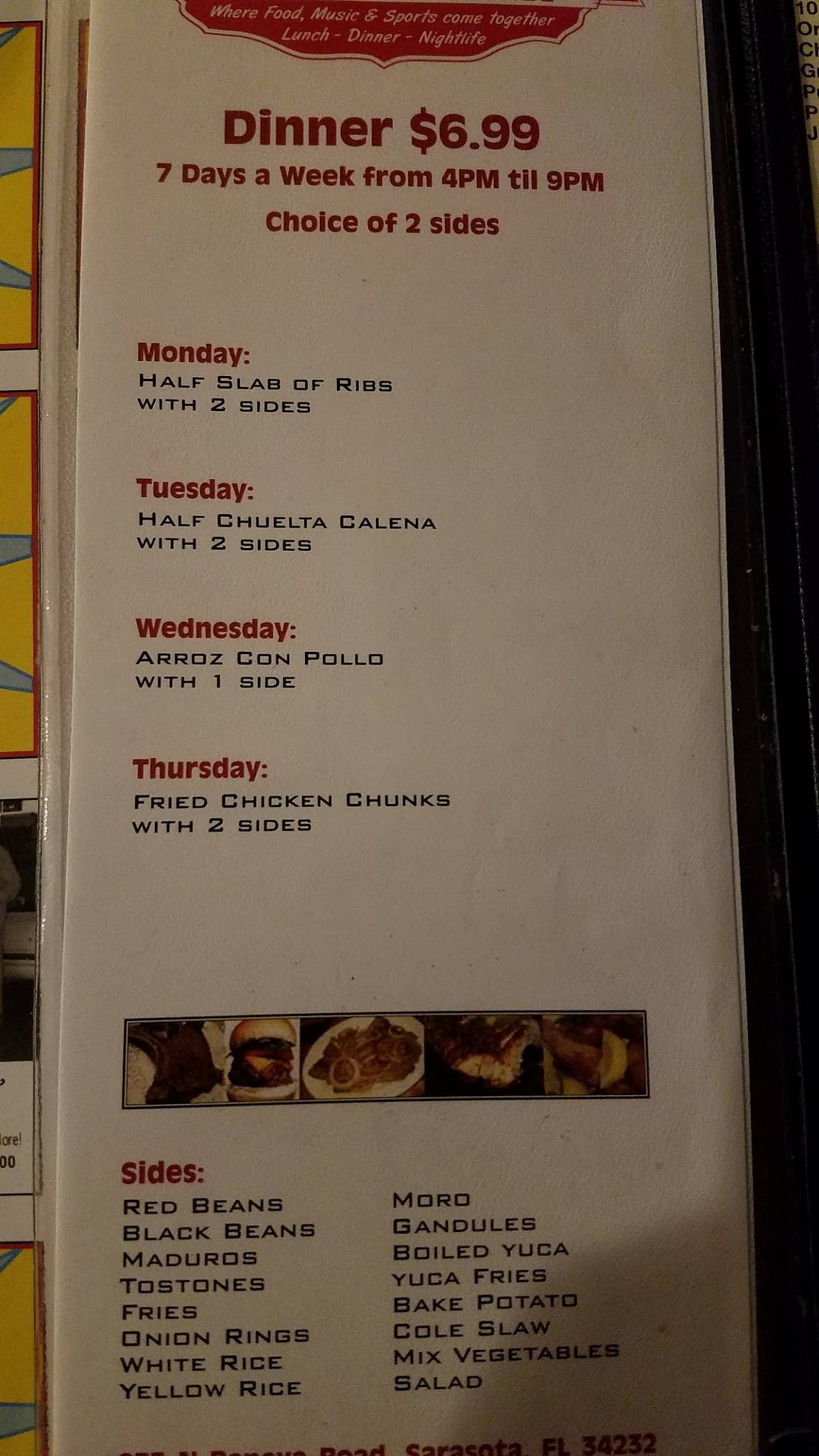 Menu at Latin Quarters restaurant, Sarasota