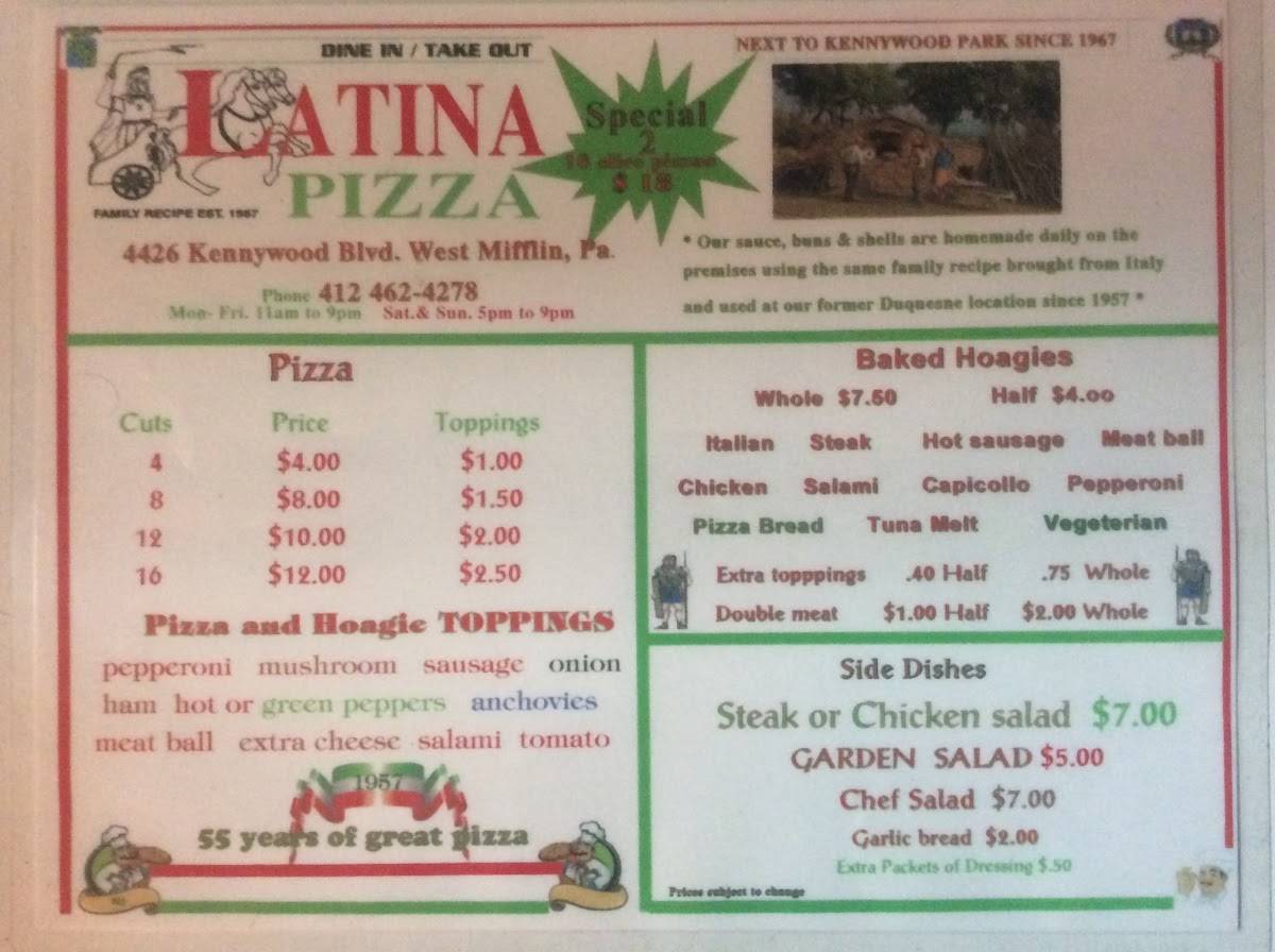 Menu at Latina Pizza pizzeria, West Mifflin