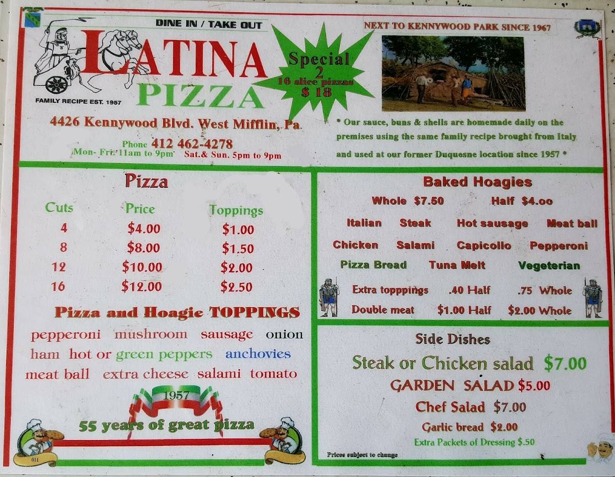Menu at Latina Pizza pizzeria, West Mifflin