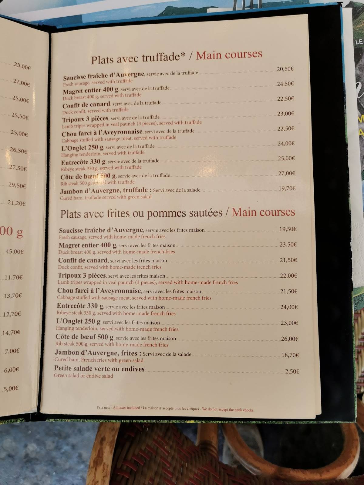 Menu au Restaurant Le Plomb du Cantal, Paris, 3 Rue de la Gaité