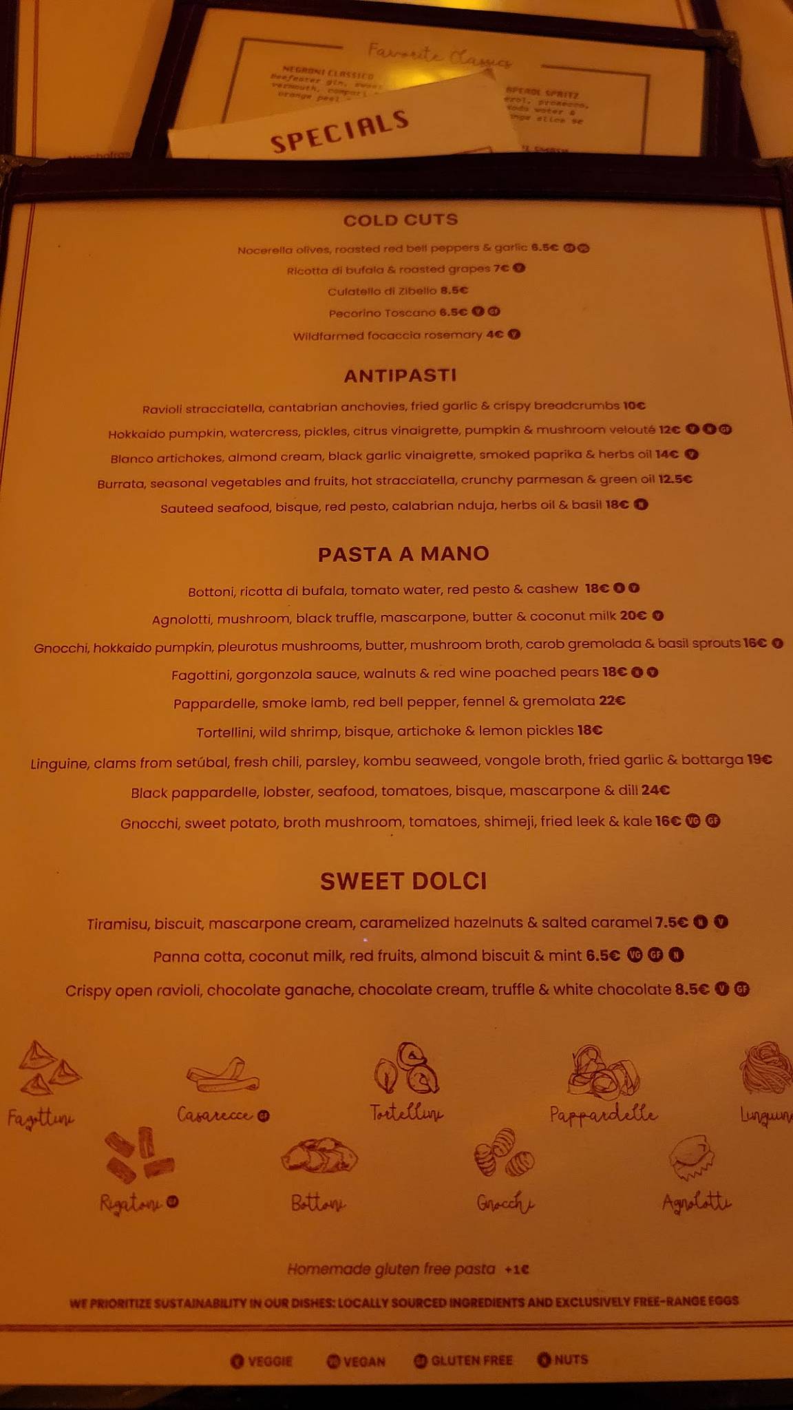 Menu at Leonetta restaurant, Lisbon