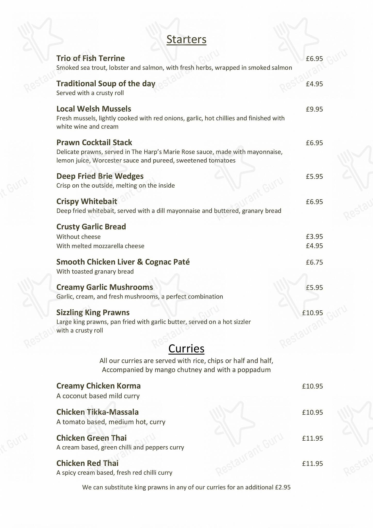 Menu at Harp Inn pub & bar, Letterston