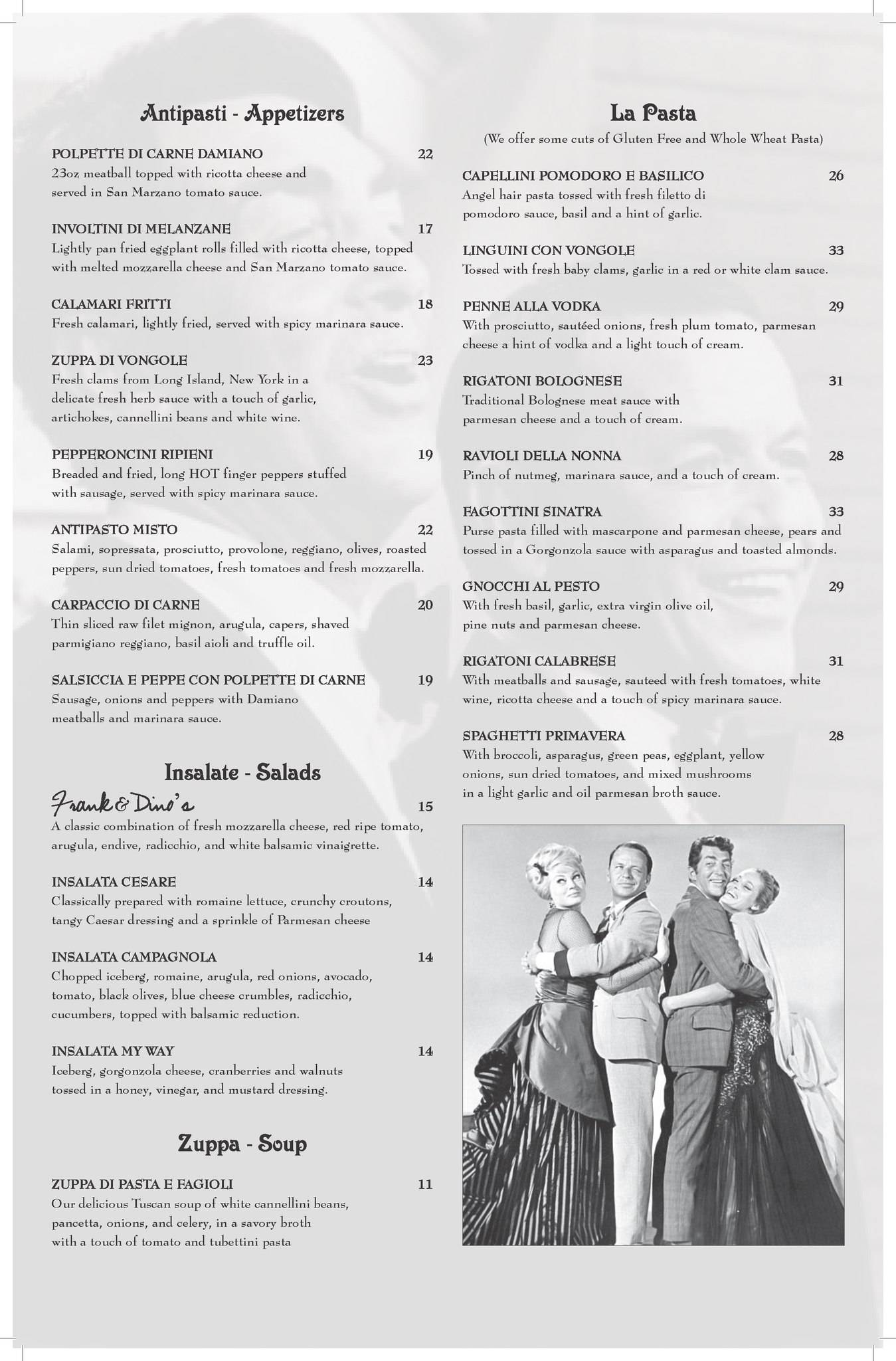 Menu at Frank & Dino's pub & bar, Lexington