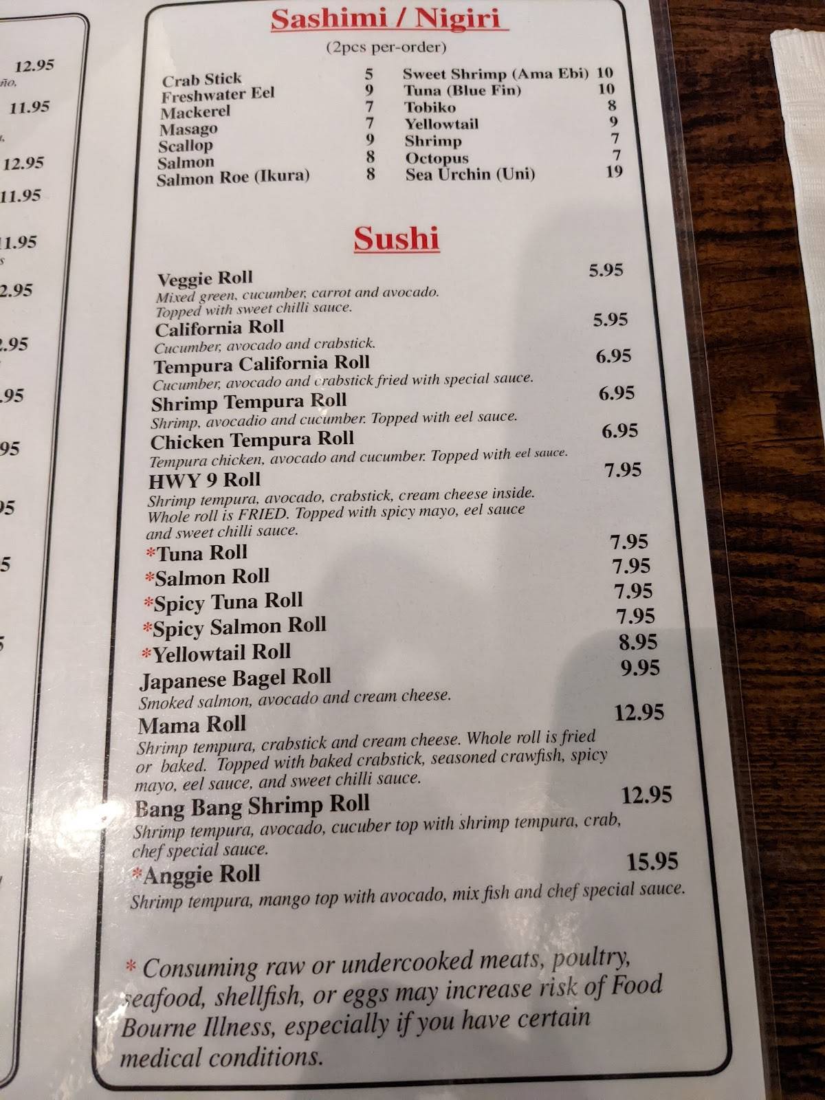 Menu at Konnichiwa of Lexington, SC restaurant, Lexington