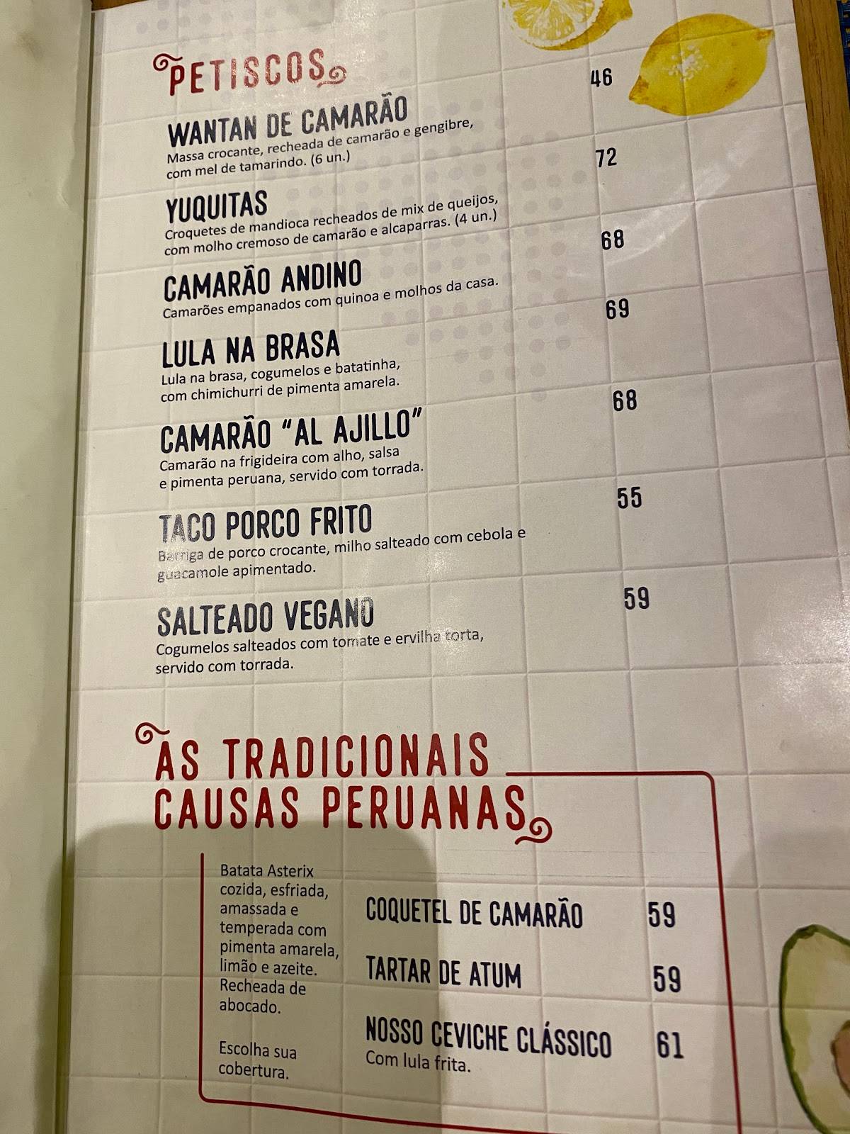 Menu em Lima Cocina Peruana restaurante, Rio de Janeiro, R. Visc. de ...