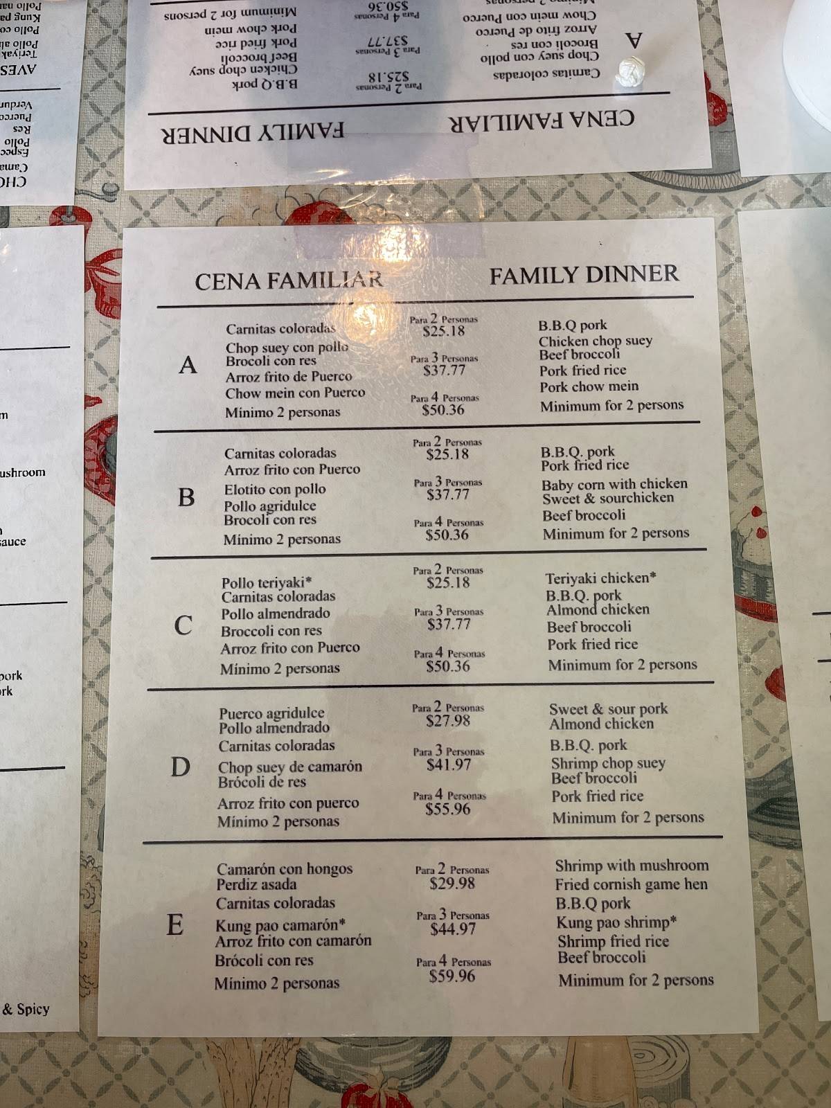 Menu at Li's Restaurant, San Luis