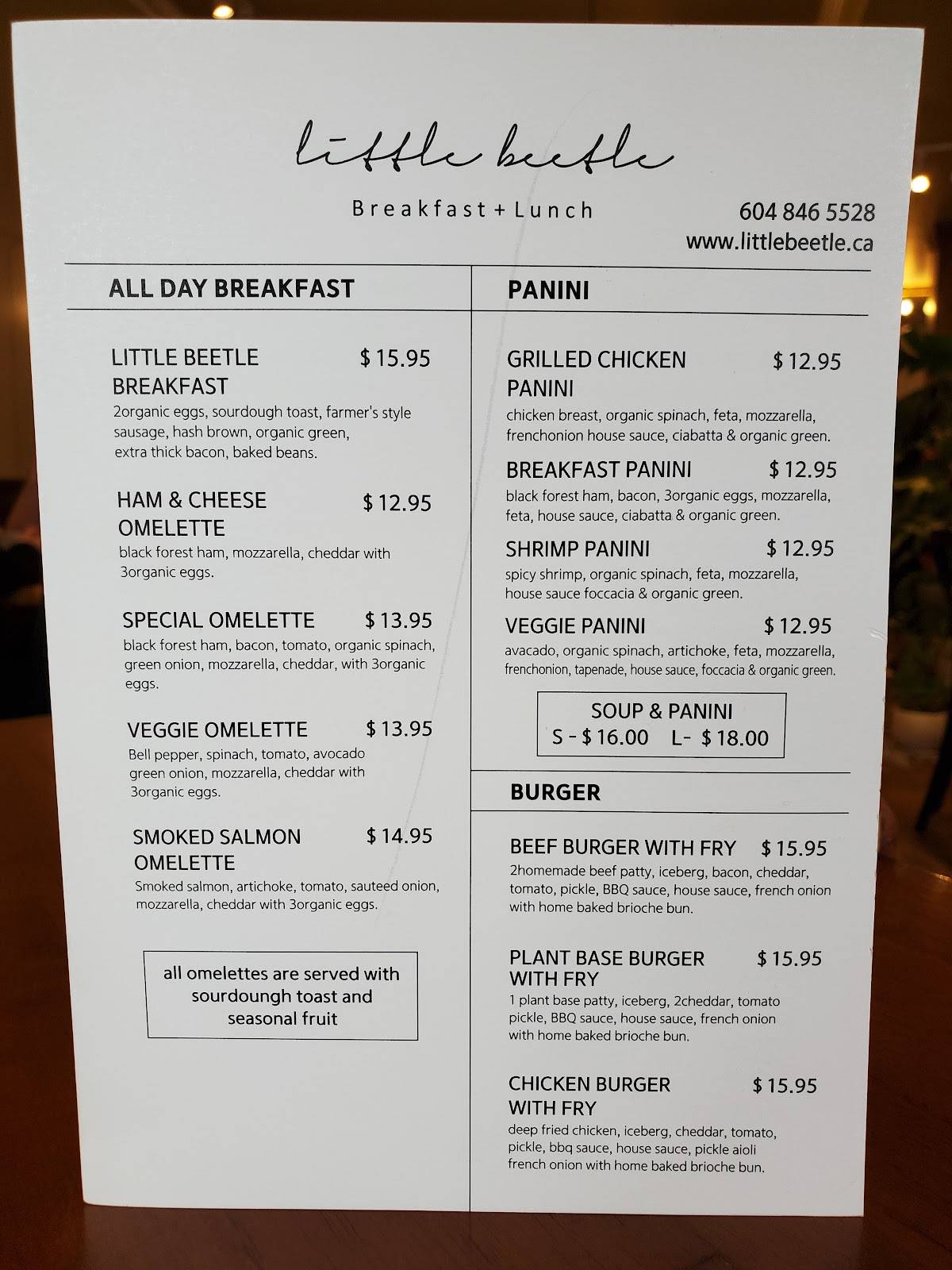 Menu at Little Beetle restaurant, Chilliwack