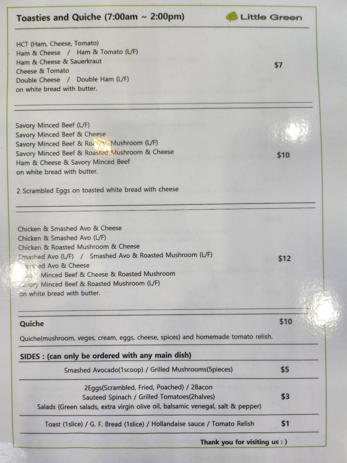 Menu at Little Green Cafe, Upper Mount Gravatt