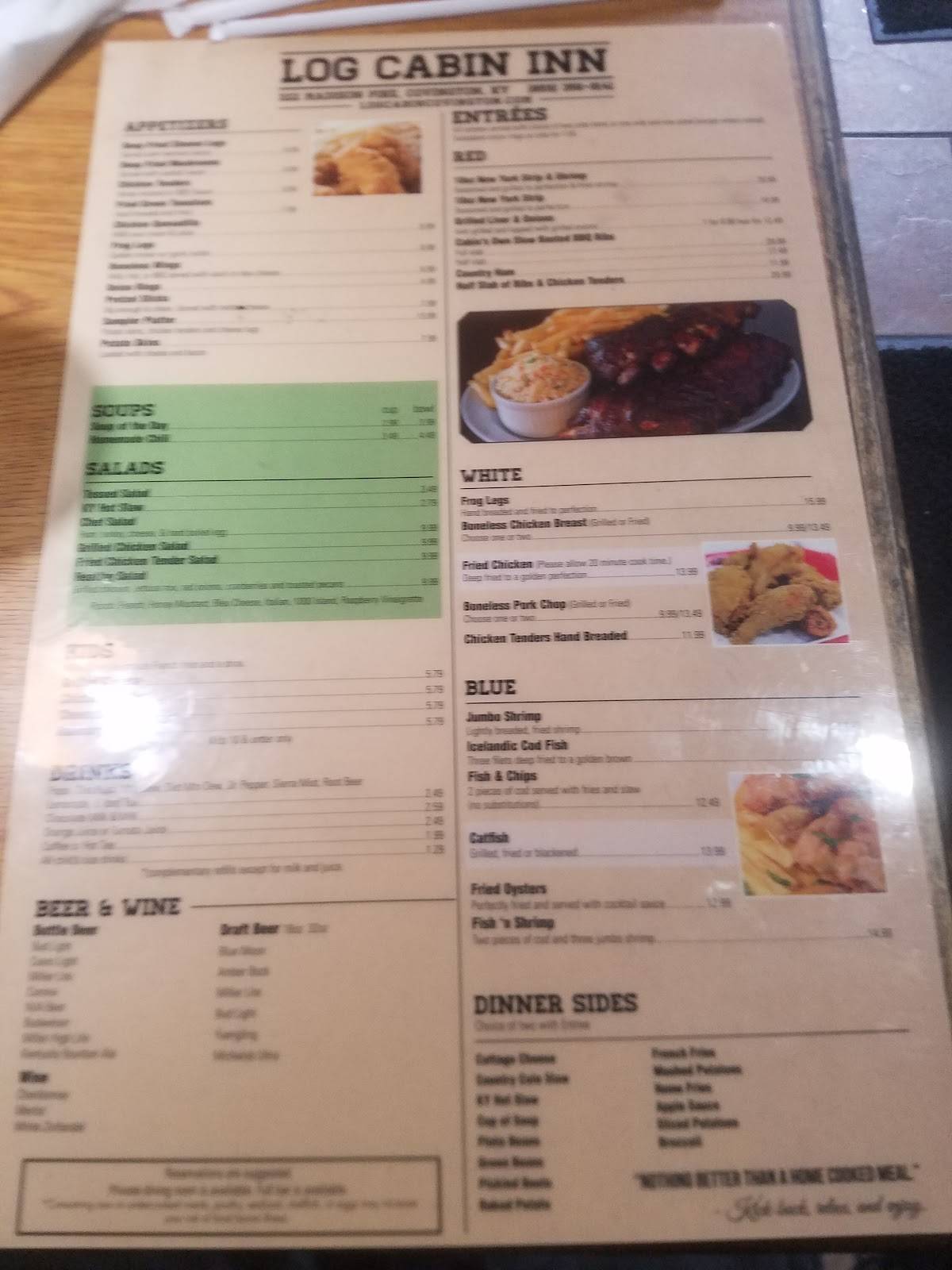 Menu at Log Cabin Inn steakhouse, Covington, 322 Madison Pike