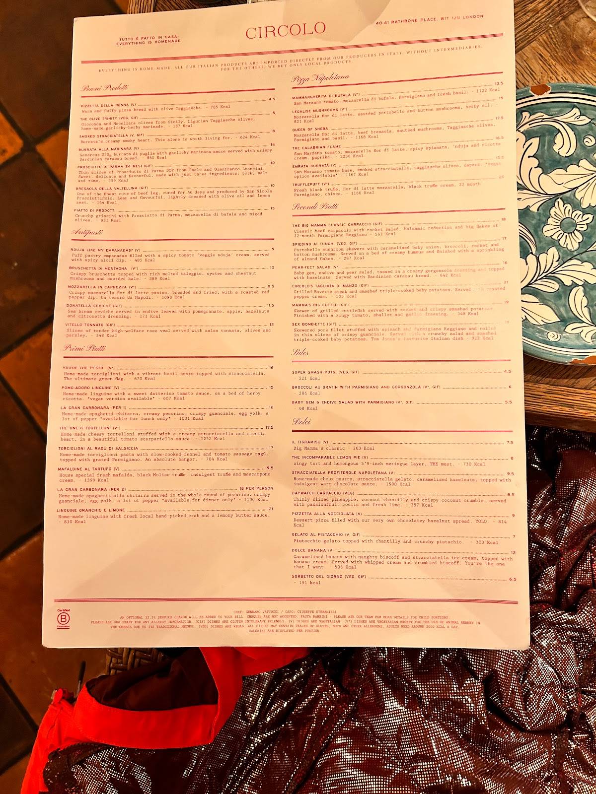 Menu at Circolo Popolare restaurant, London