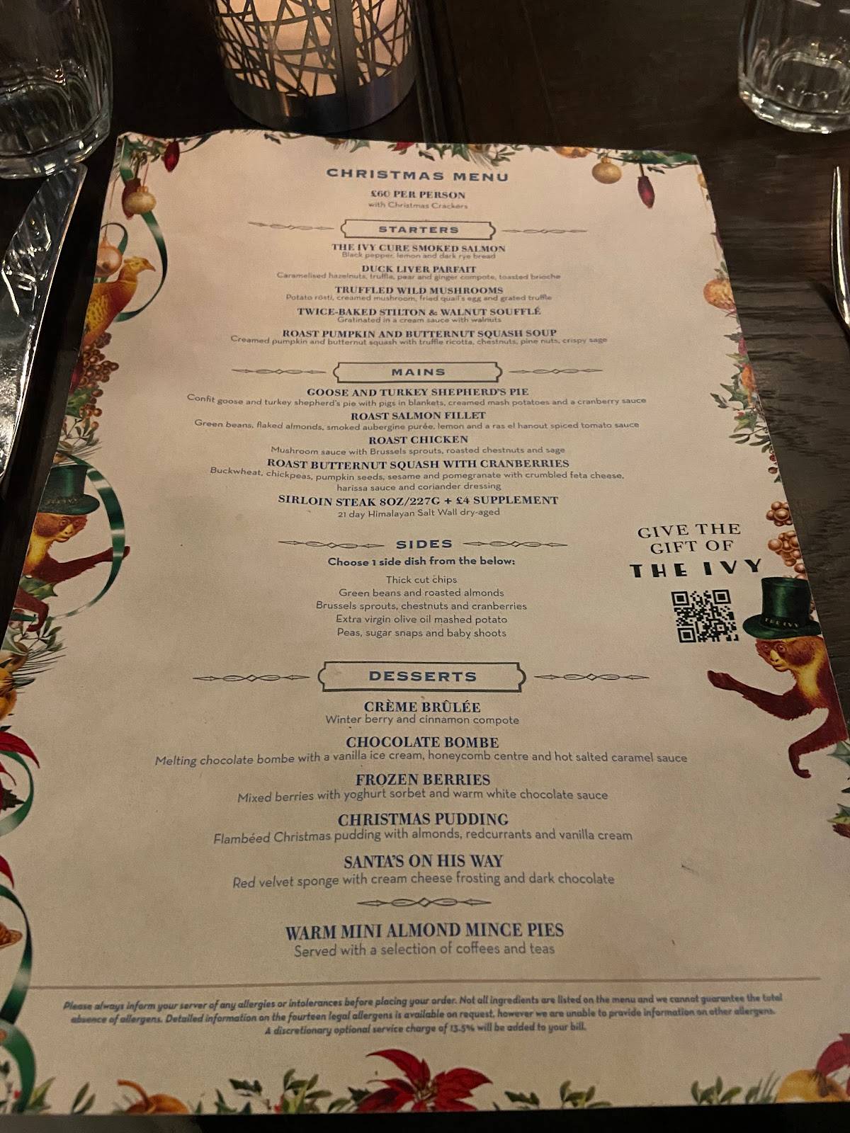Menu at The Ivy Canary Wharf restaurant, London