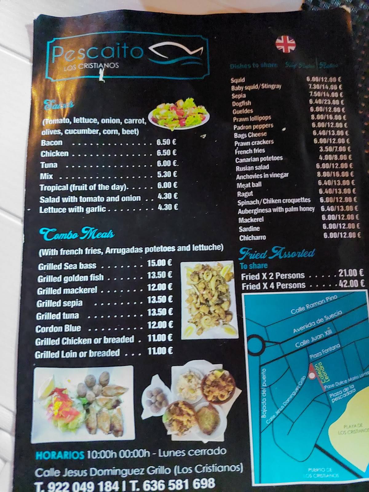 Menu at Pescaito los cristianos restaurant, Playa de las Américas