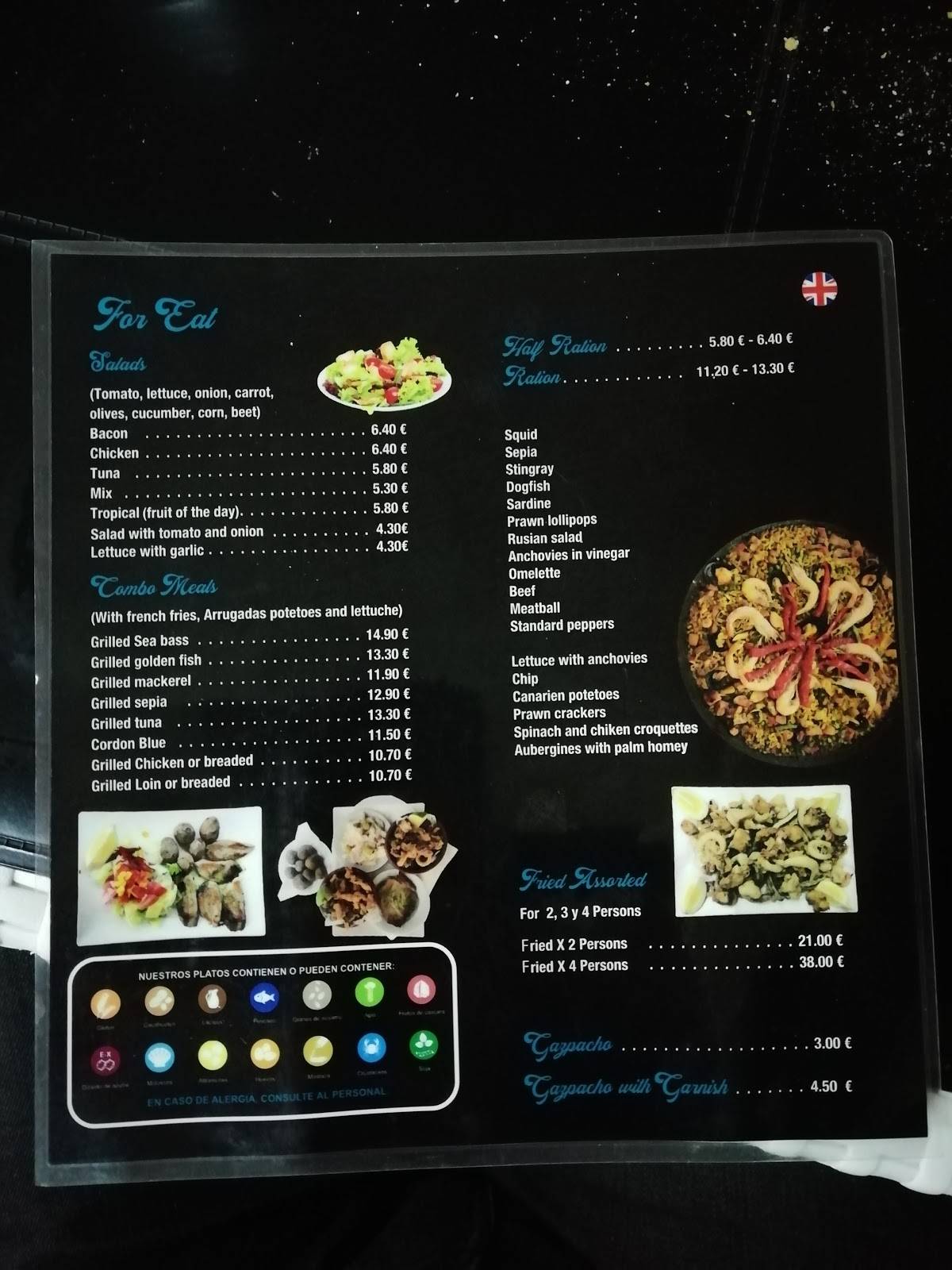 Menu at Pescaito los cristianos restaurant, Playa de las Américas