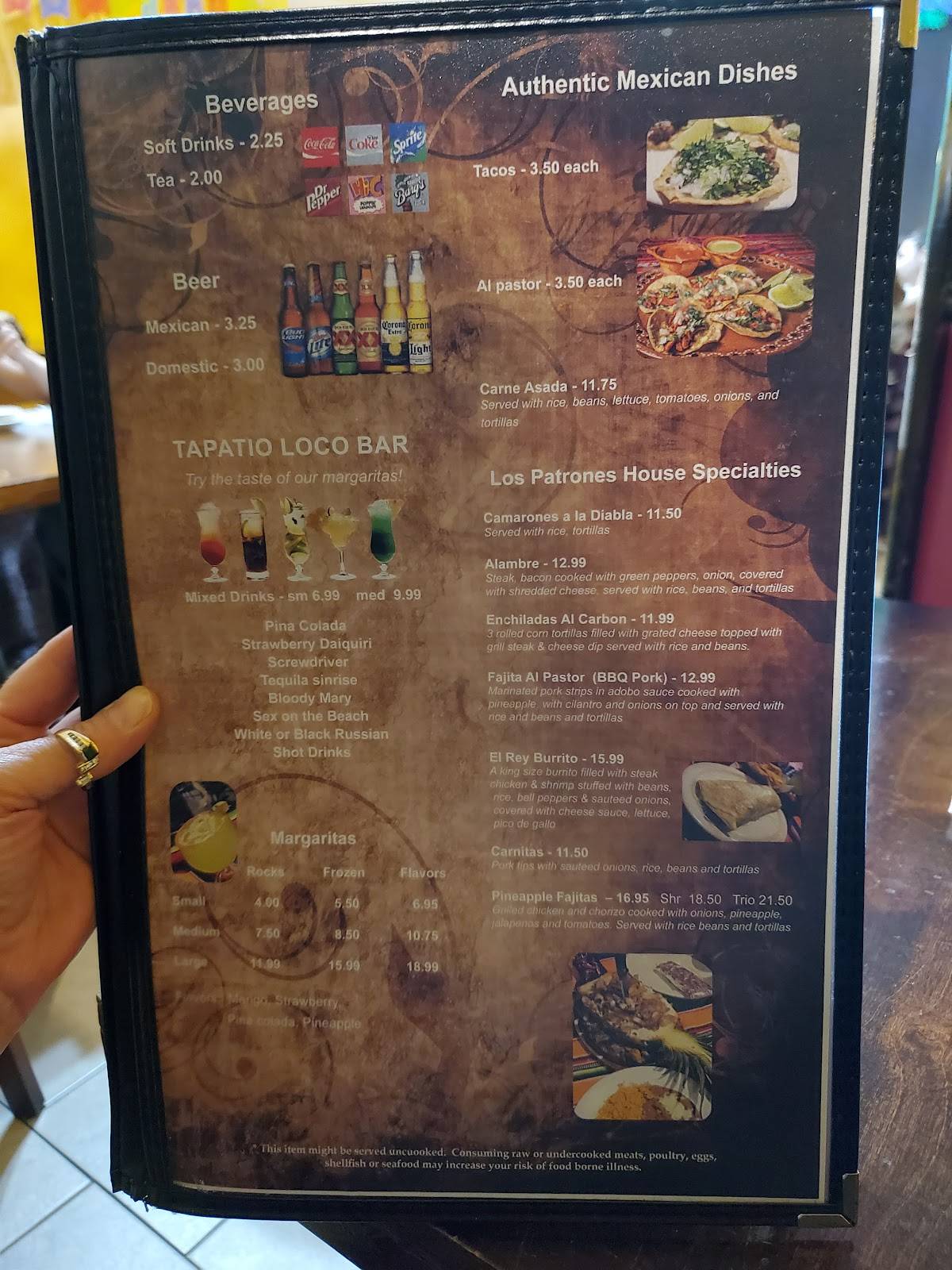 Menu at Los Patrones restaurant, Bay Minette