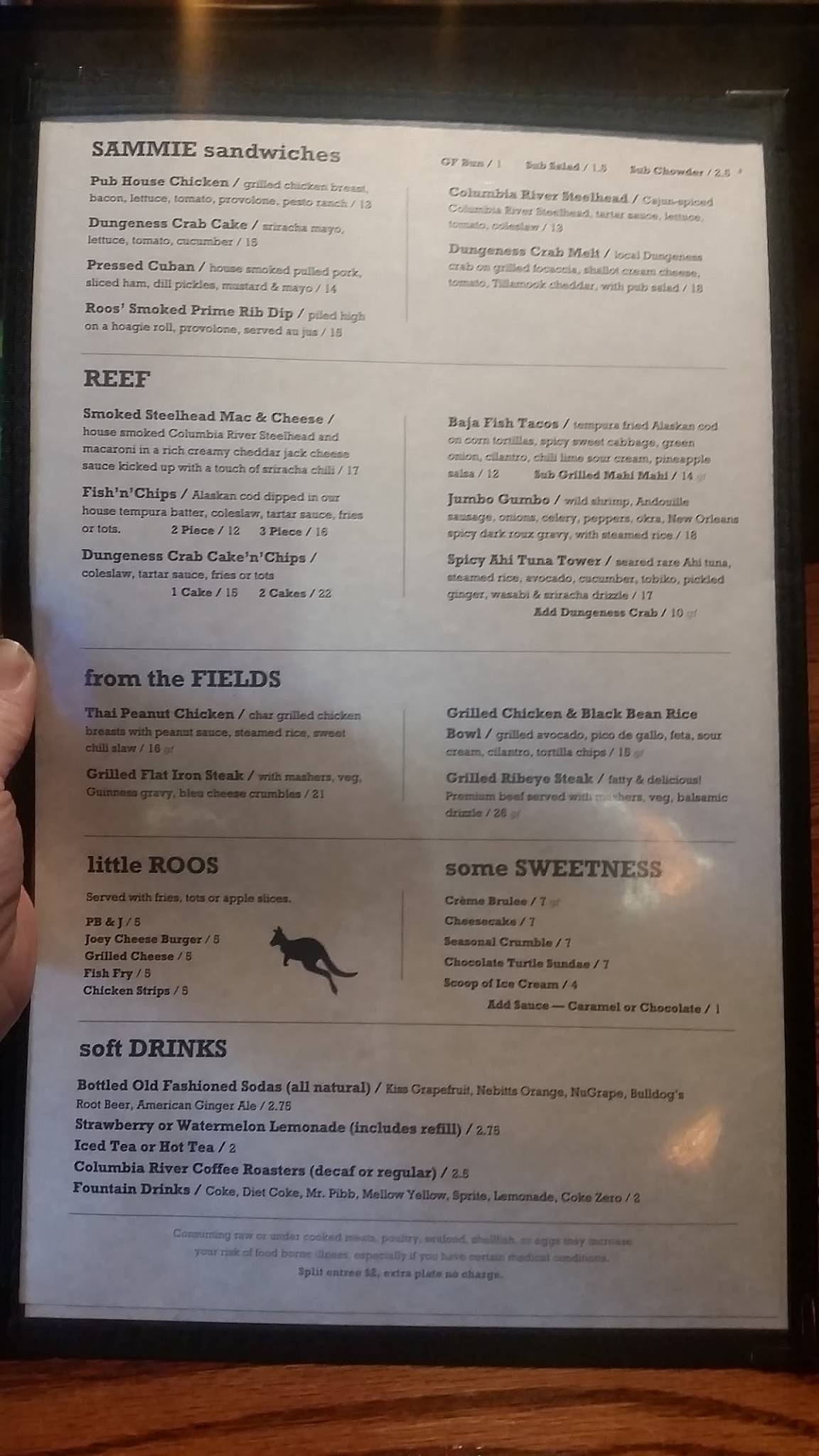 Menu at Lost Roo pub & bar, Long Beach