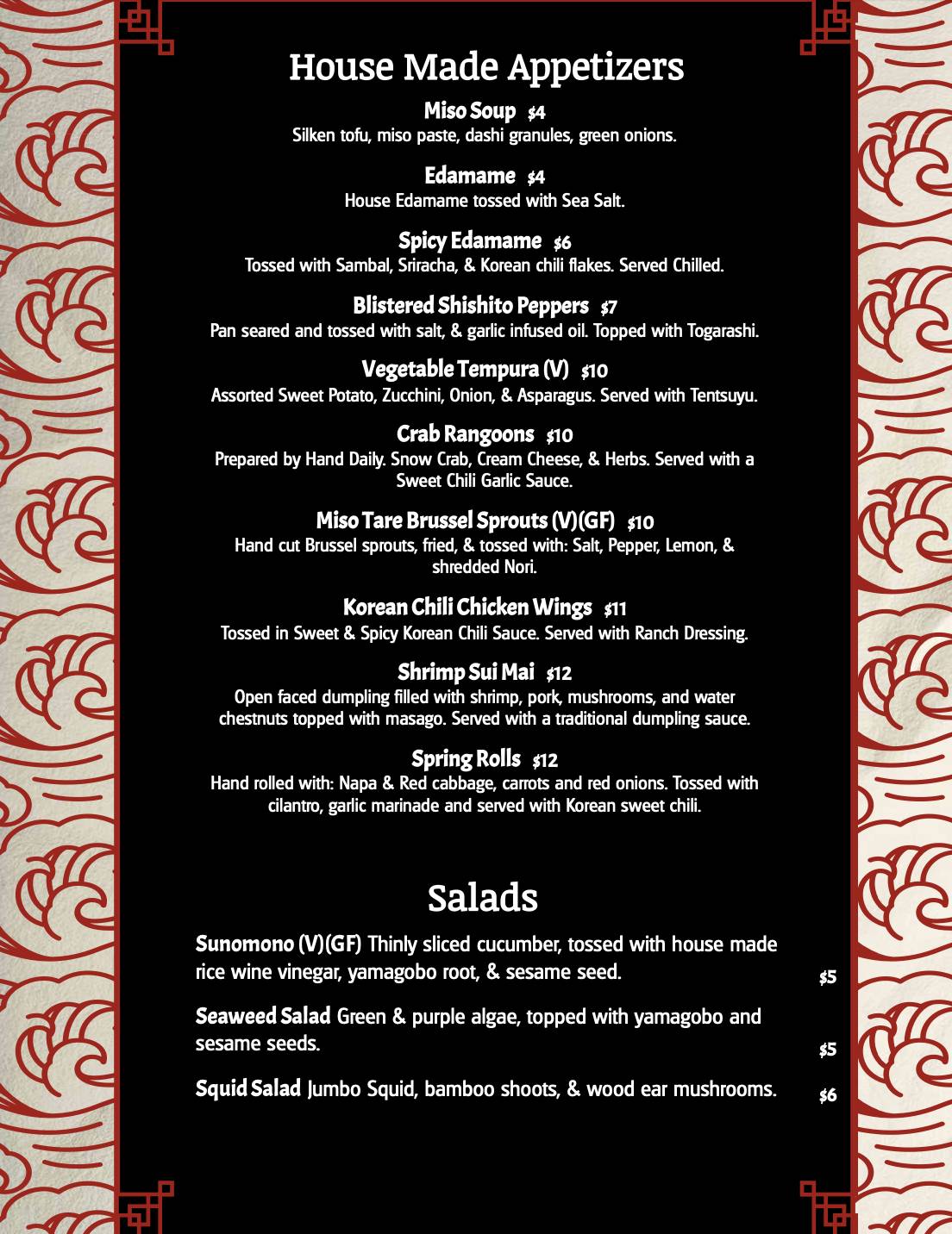 Menu at Lotus Lounge restaurant, Flagstaff