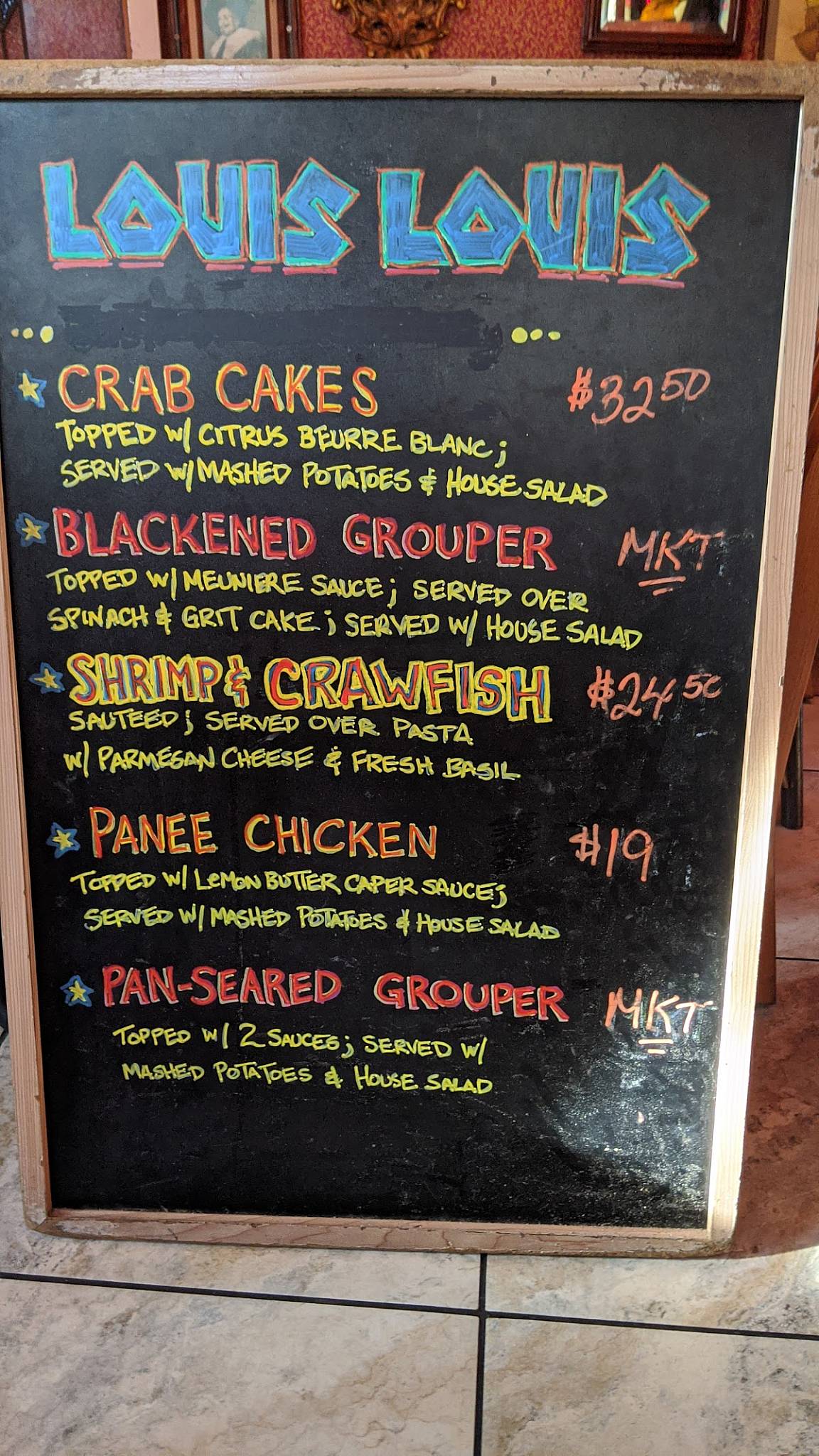 Menu at Louis Louis restaurant, Santa Rosa Beach