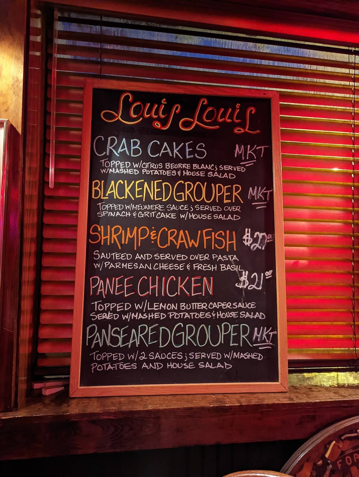 Menu at Louis Louis restaurant, Santa Rosa Beach