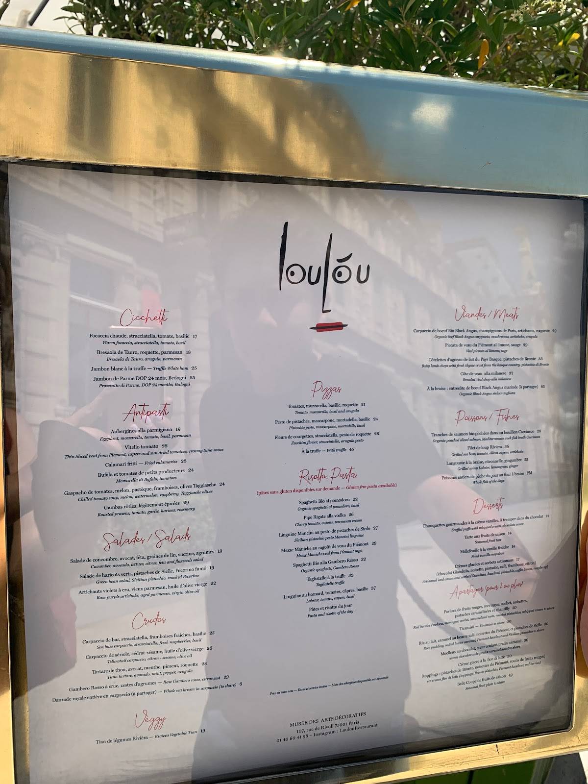Menu at Loulou Restaurant Paris, Paris, 107 Rue de Rivoli