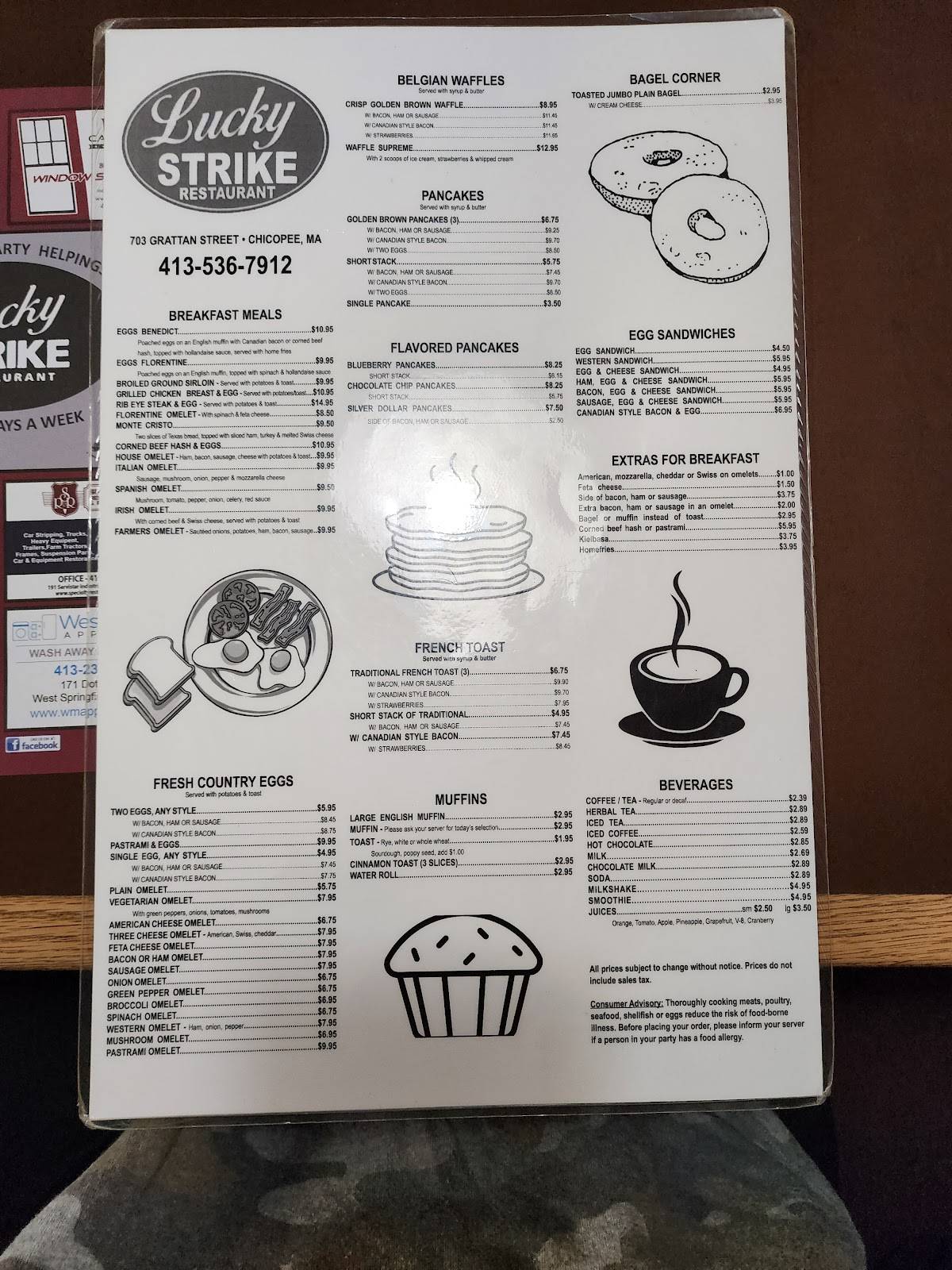 Menu at Lucky Strike Restaurant, Chicopee