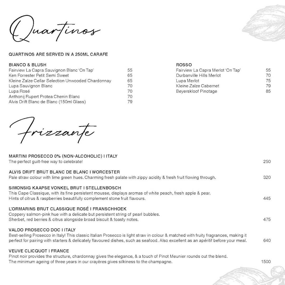 Menu at Lupa Osteria Lynnwood Bridge restaurant, Pretoria