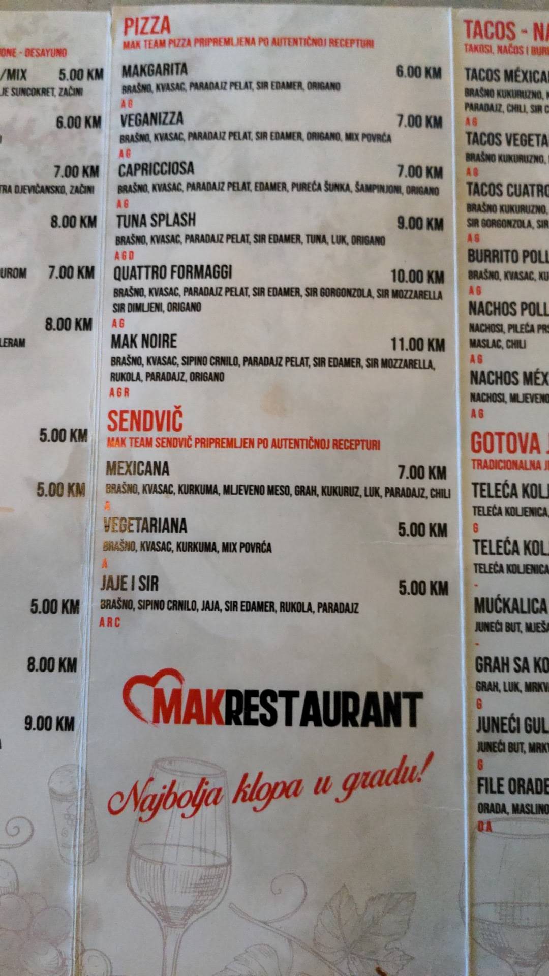 Speisekarte von MAK Restaurant, Sarajevo