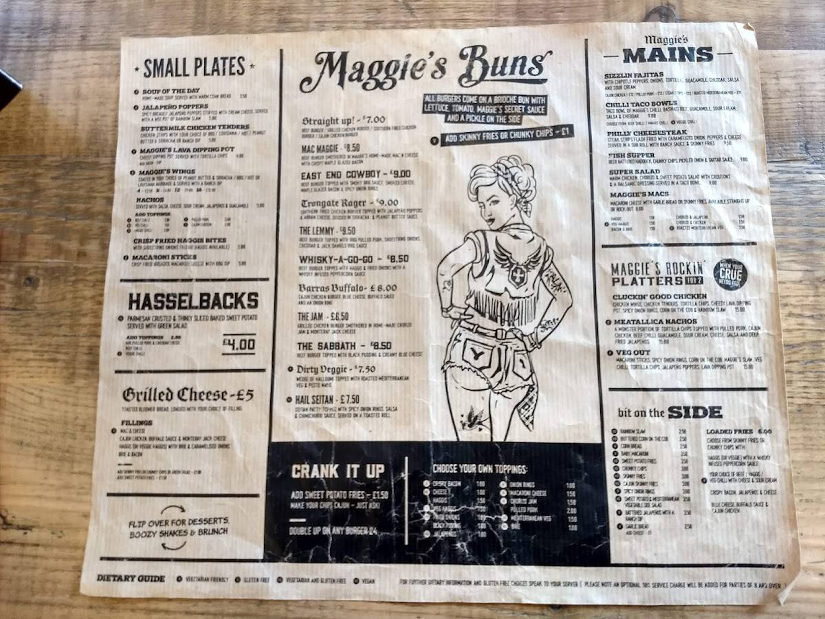 Menu at Maggies Rock n Rodeo pub & bar, Glasgow, 60 Trongate