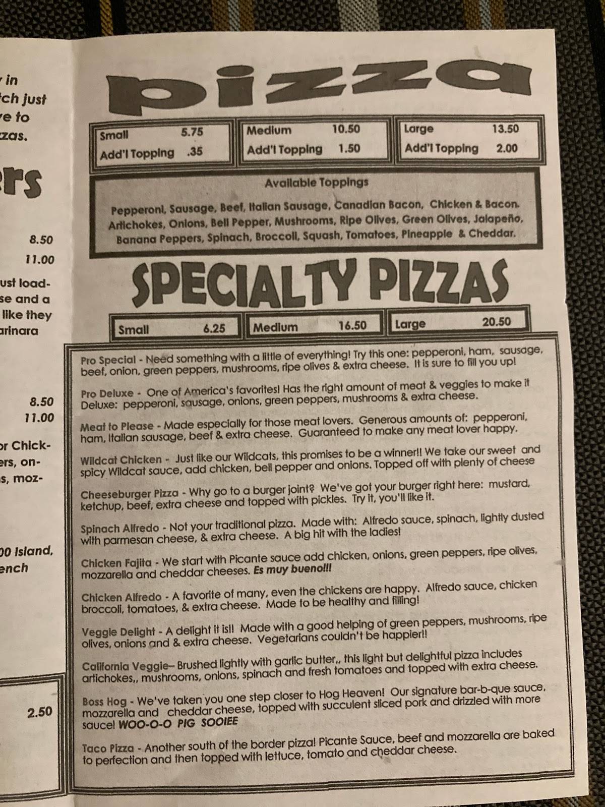 Menu at Main Street Pizza pizzeria, El Dorado
