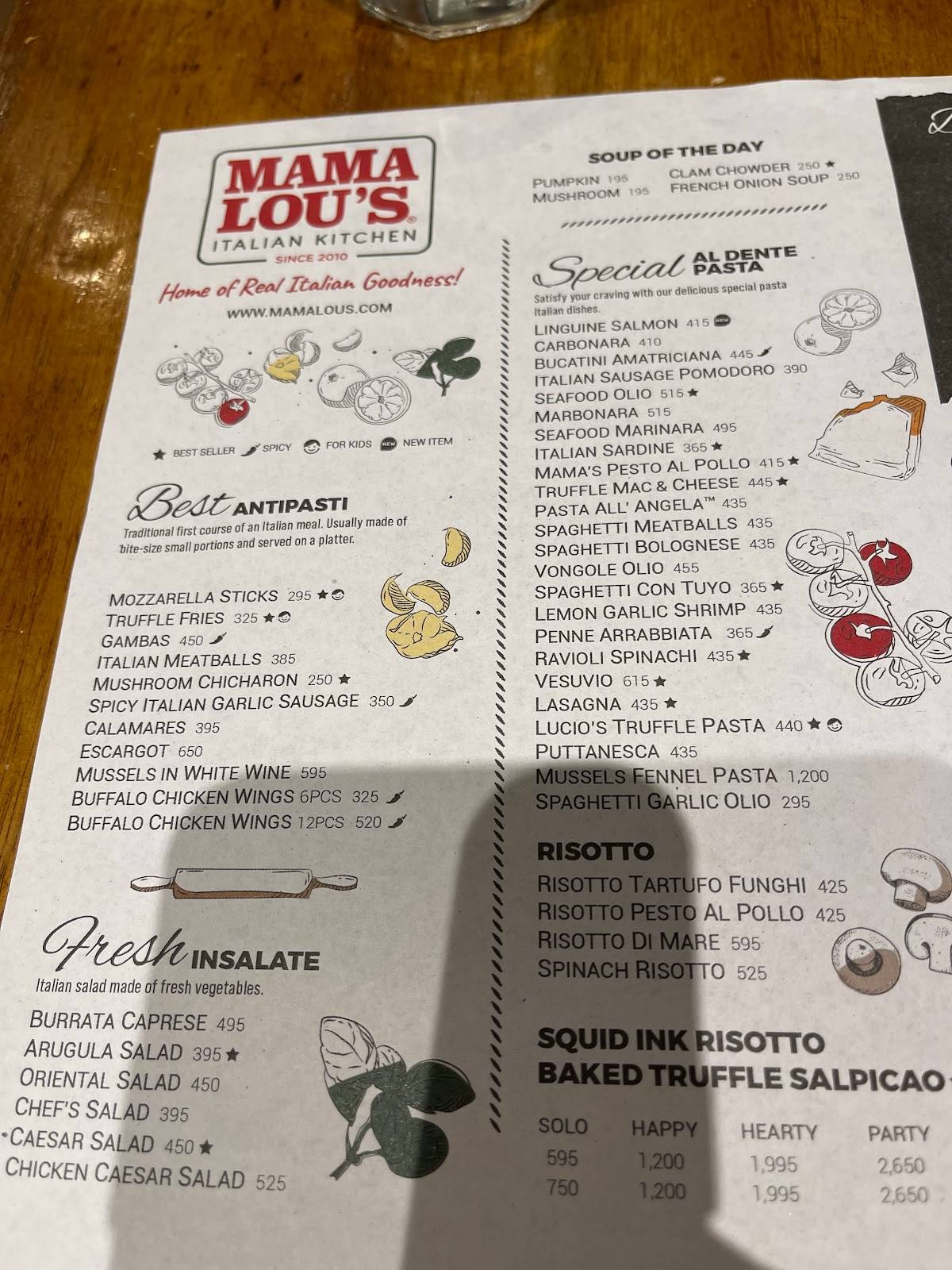 Menu at Mama Lou’s Italian Kitchen - Ayala Malls Feliz restaurant, Pasig