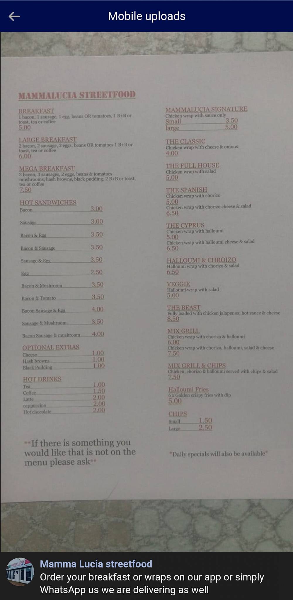 Menu at Mamma Lucia Street Food restaurant, Telford