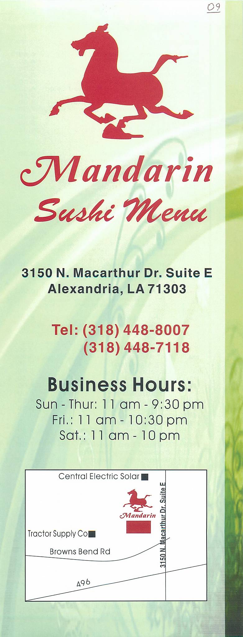 Menu at Mandarin Chinese & Sushi restaurant, Alexandria