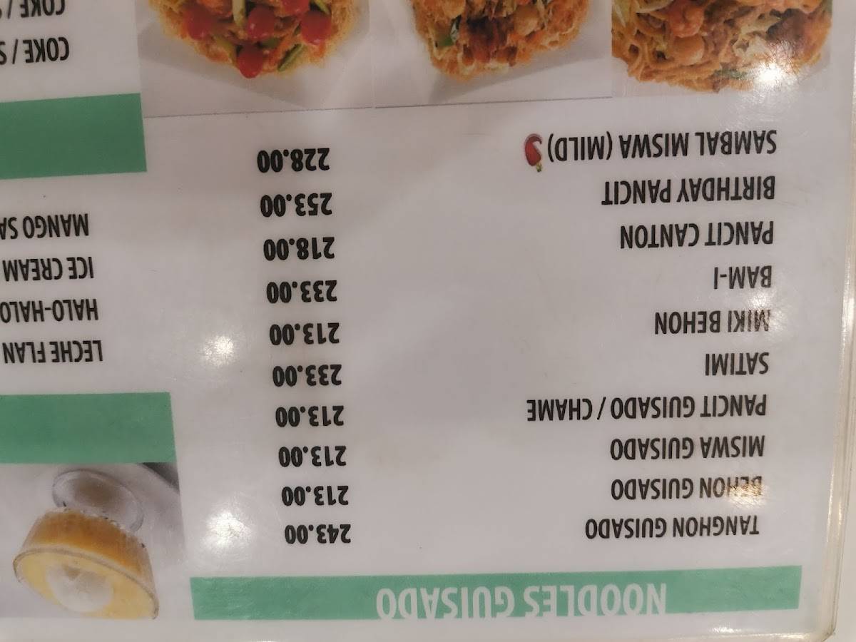 Menu at Manila Foodshoppe restaurant, Mandaue City, 8WFM+RVM