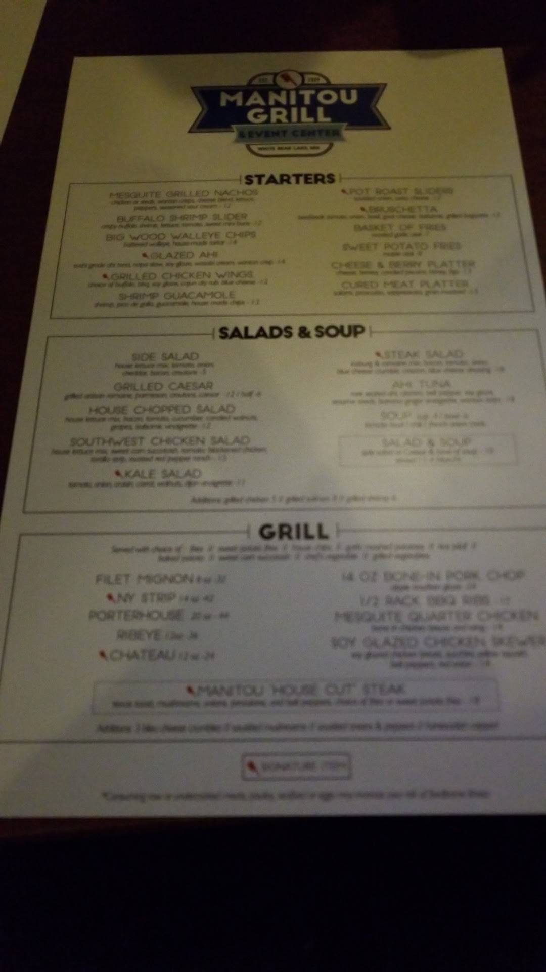 Menu at Manitou Bar & Kitchen, White Bear Lake