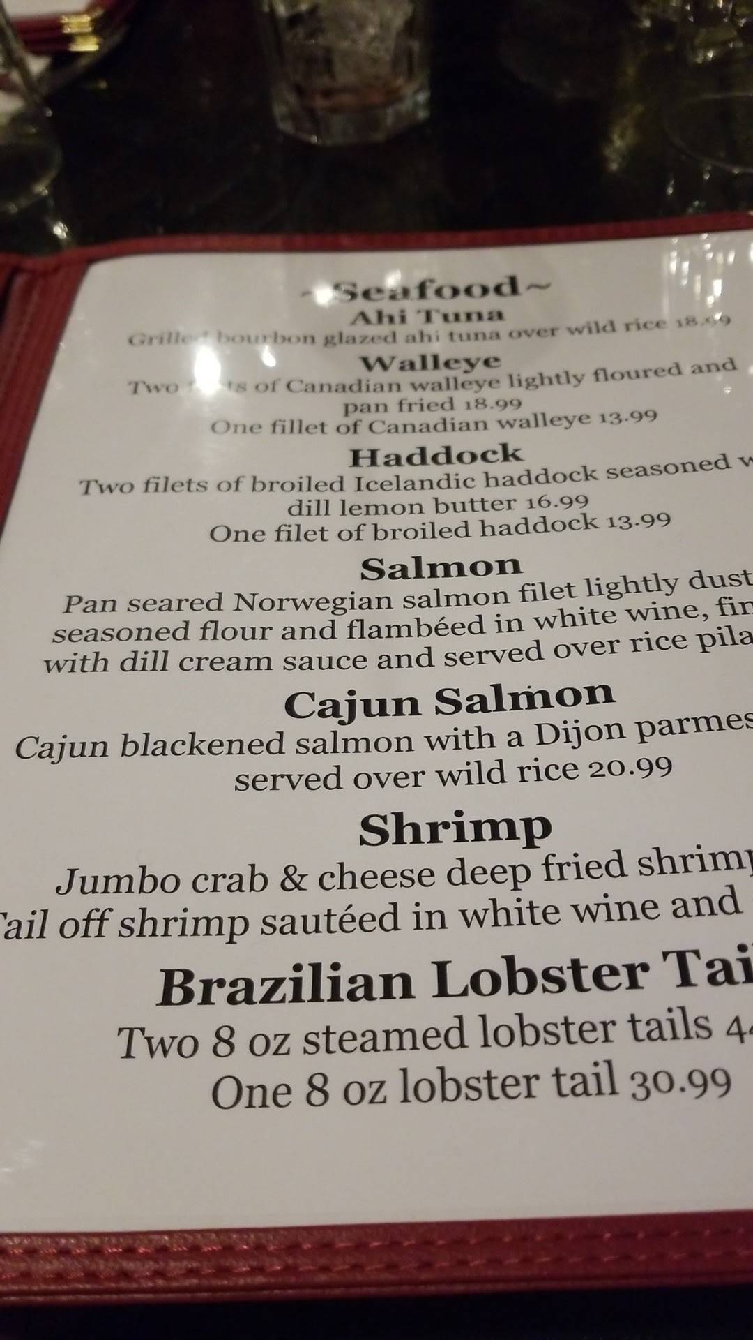 Menu at Harborside restaurant, Manitowoc