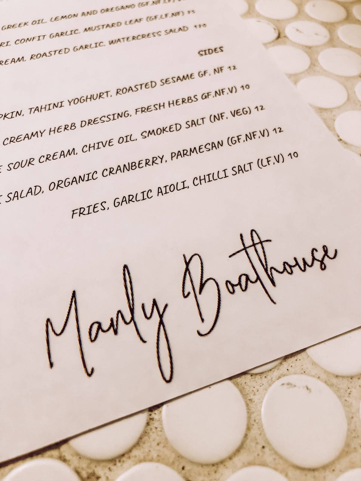 Menu at Manly Boathouse restaurant, Manly