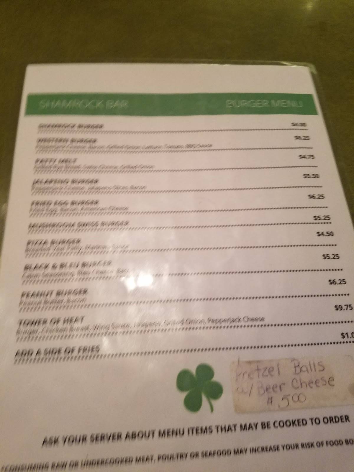 Menu at Shamrock Tavern pub & bar, Manton
