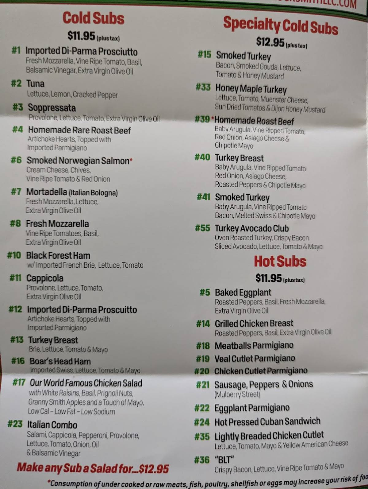 Menu at Manzo's Italian Deli restaurant, West Palm Beach