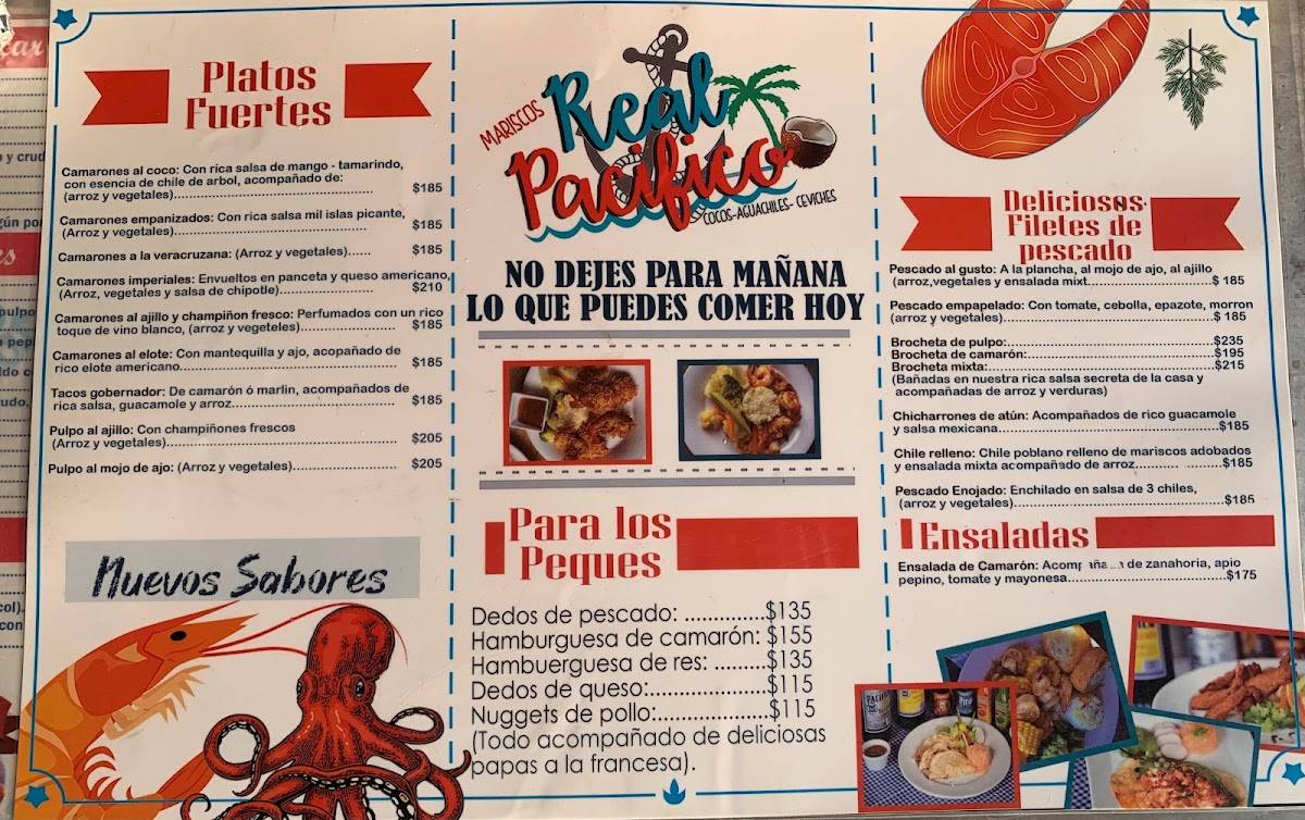 Carta del restaurante Mariscos Real Pacífico, Mazatlán