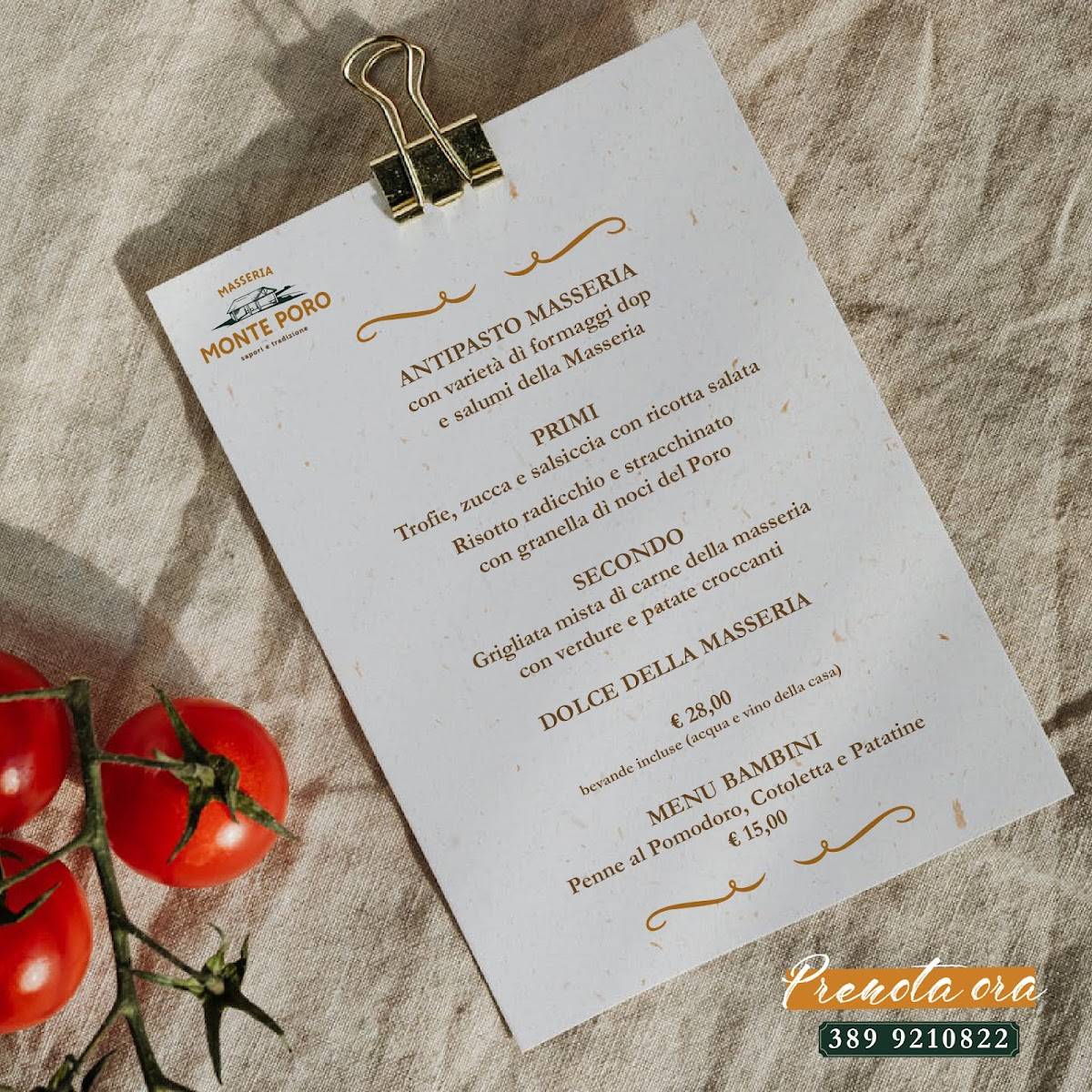 Carta del restaurante Masseria Monte Poro, Italia
