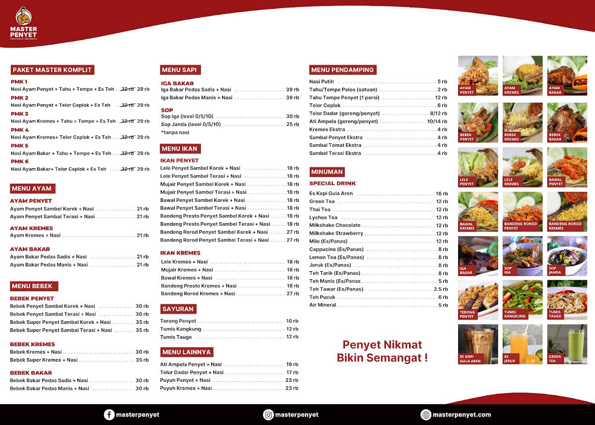 Menu at Master Penyet Tarumajaya restaurant, Bekasi Regency