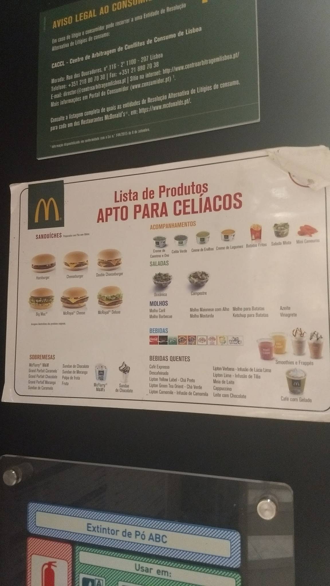 Menu at McDonald's Rossio fast food, Lisbon, Praça Dom Pedro IV 81 83