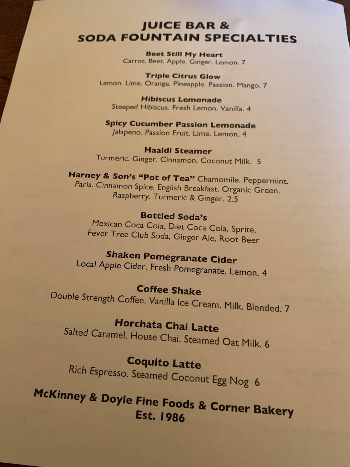 Menu at McKinney & Doyle Corner Bakery & Fine Foods Cafe, Pawling