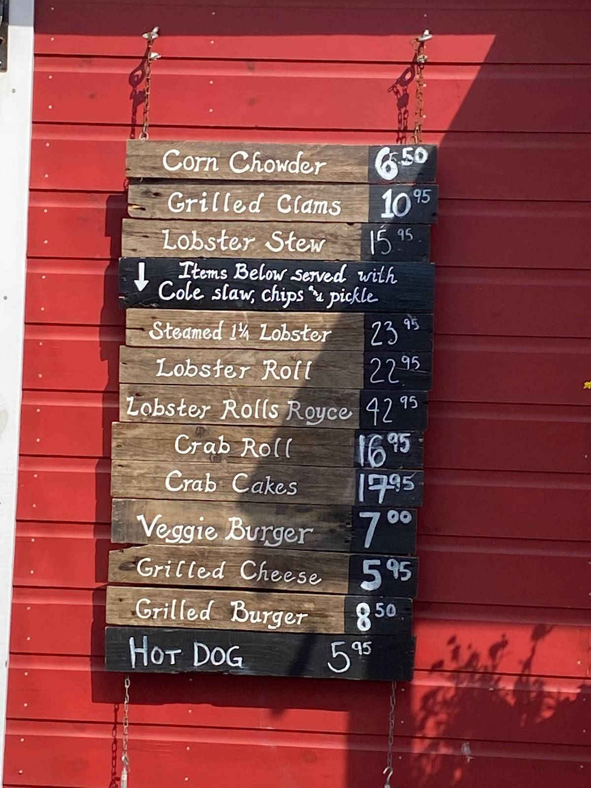 Menu at McLoons Lobster Shack restaurant, South Thomaston