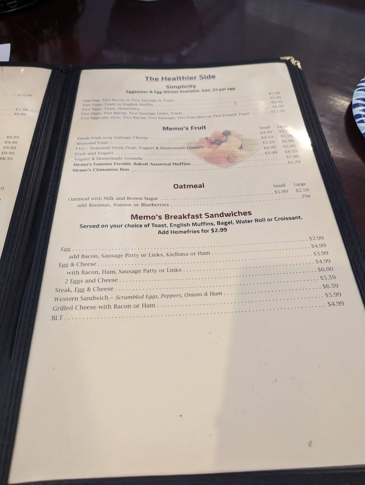 Menu at Memo's Restaurant, West Springfield