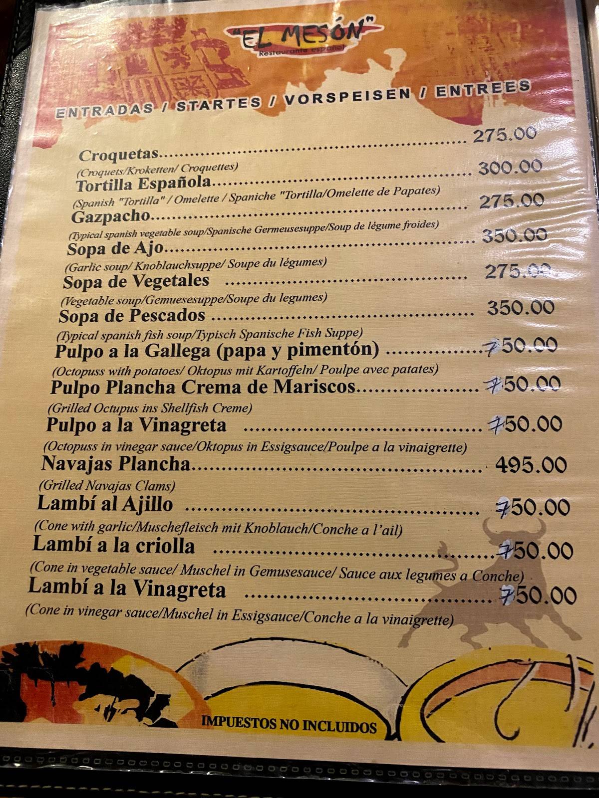 Menu at Meson Spanish Restaurant, Juan Dolio