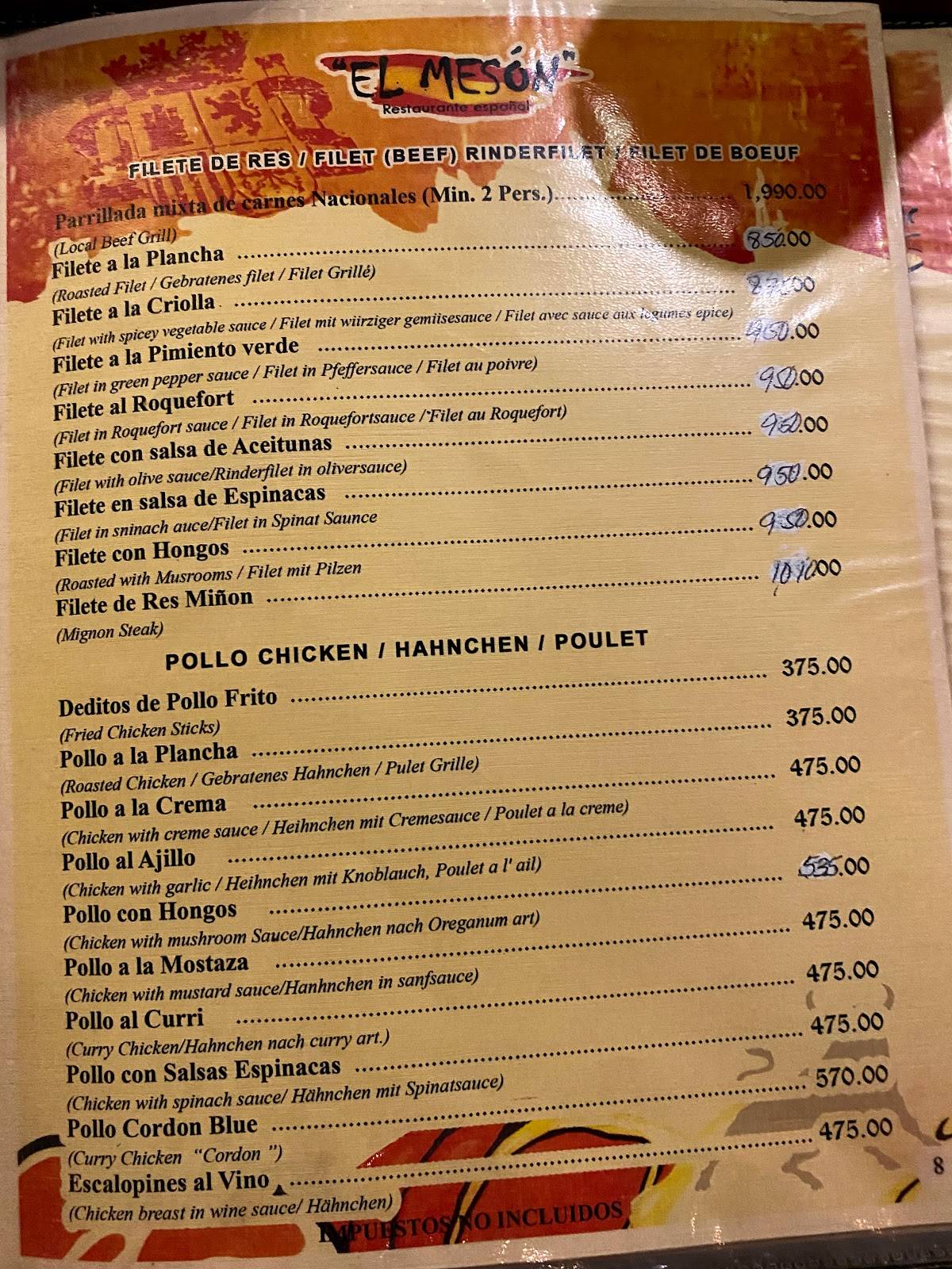 Menu at Meson Spanish Restaurant, Juan Dolio
