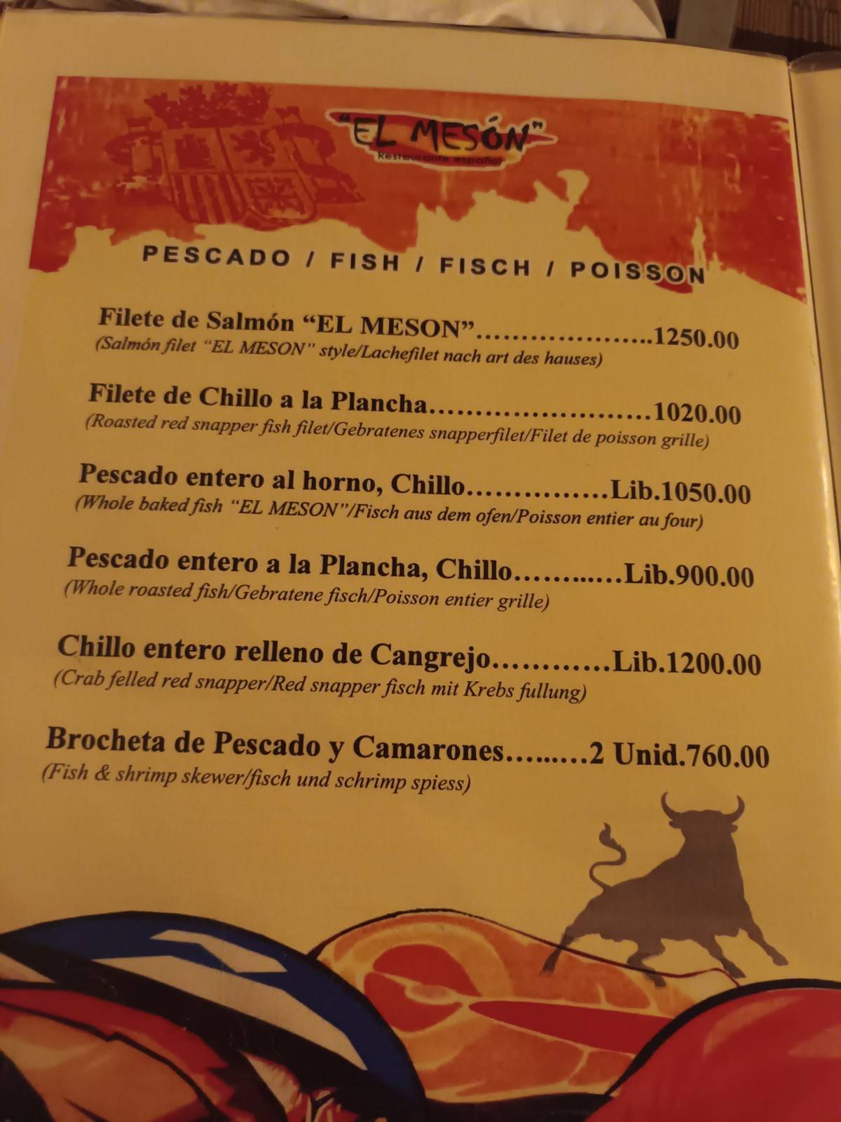 Menu at Meson Spanish Restaurant, Juan Dolio