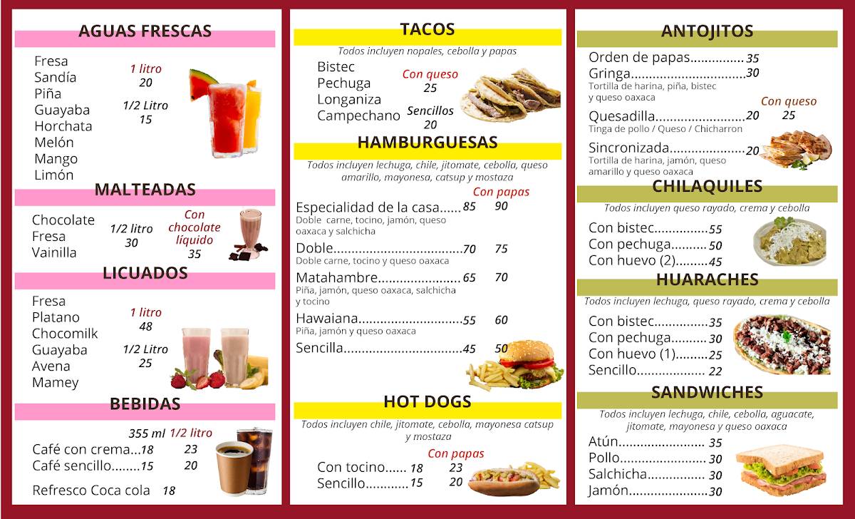 Menu at Cerrado permanentemente restaurant, Ecatepec de Morelos