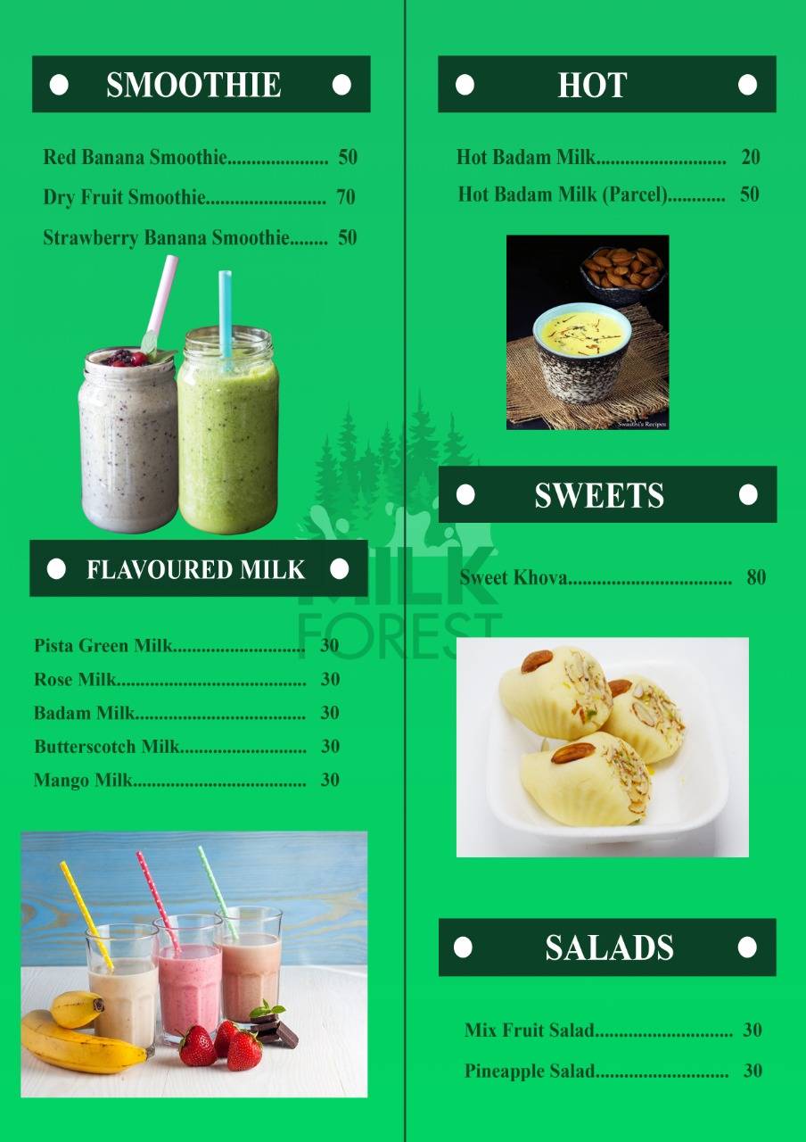 Menu at Milk Forest, Chennai