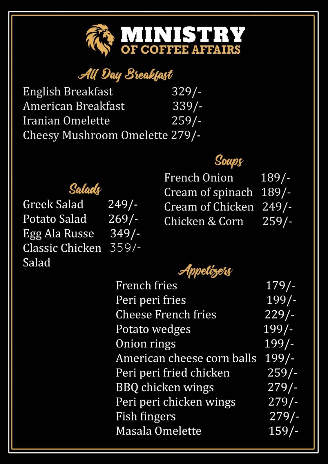 Menu at Ministry Of Coffee Affairs, Hyderabad